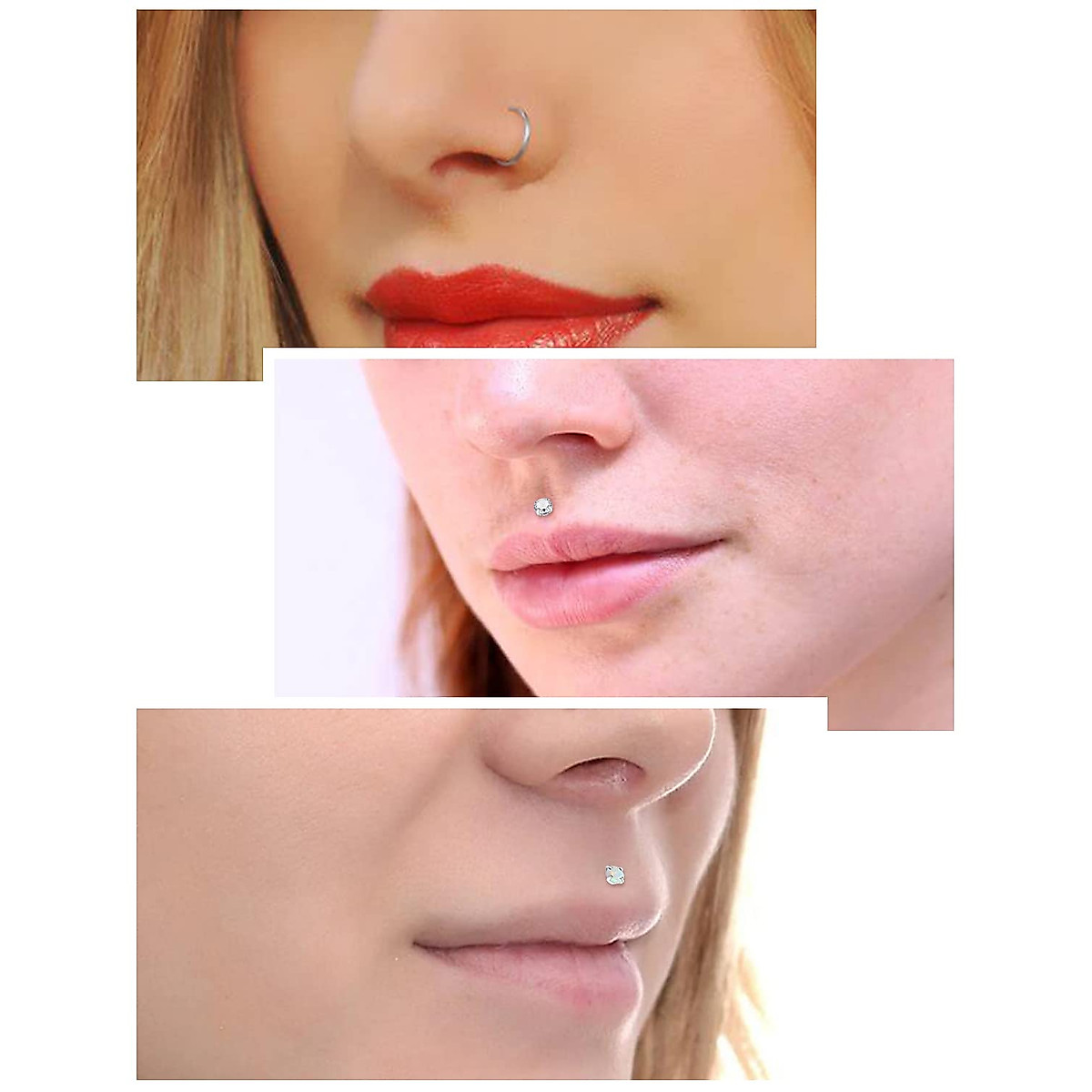 Ocptiy 16G Cartilage Tragus Helix Rook Daith Conch Earrings Studs Hoop Piercing Jewelry 16 Gauge Stainless Surgical Steel Silver Labret Monroe Medusa Lip Rings Stud Piercing Jewelry diamond Women Men