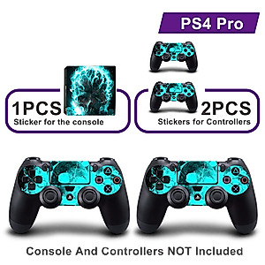 FOTTCZ Full Body Protective Vinyl Skin Decal for PS4 Pro Console and 2PCS PS4 Pro Controller Skins Stickers Ice Blue Magic Skull
