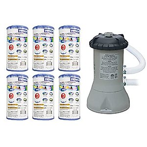 Intex 1000 GPH Easy Set Filter Pump System with GFCI for Above Ground Swimming Pools with Type A & C Filter Cartridge Replacements (6 Pack)