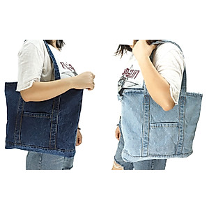 YunZh Denim Tote Bag Casual Style Lightweight Classic Retro Travel Shopper Shoulder Handbag
