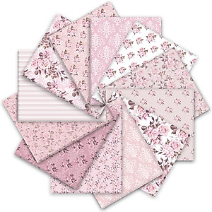 JarThenaAMCS 12Pcs Floral Cotton Fabric Bundles Pink Rose Fat Quarters Retro Flower Quilting Patchwork for Spring DIY Craft Home Party Decor, 18 x 22 Inch