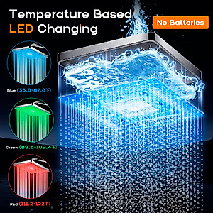 PinWin LED Shower Head, 8'' Large LED Rainfall Shower Head with 16'' Adjustable Upgraded Extension Arm,High Pressure Handheld Spray with LED Color Changing Based on Water Temperature,Easy Installation