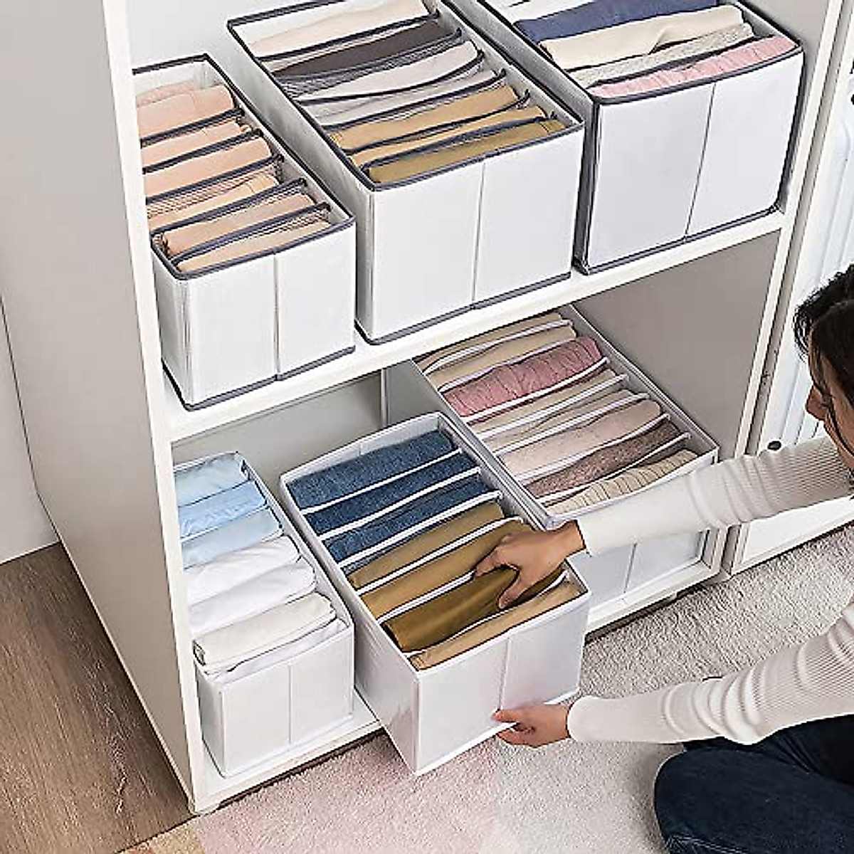 Msthreeup 7 Grids Washable Wardrobe clothes Organizer, Drawer Organizer Dividers,Closet Organizers and Storage Box for Folded Clothes,Jeans,Shirts,T-shirts,dress (1PC Large)