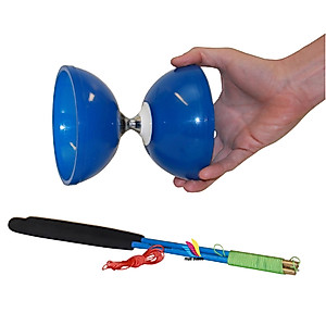 Flight Pro Triple Bearing Medium 5” Blue Chinese Yoyo Diabolo Toy with Carbon Sticks