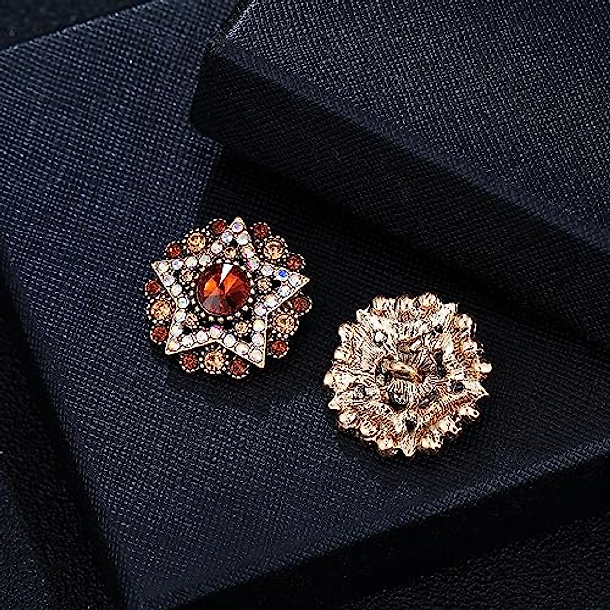 Rytenz 4 Pcs Sliver Rhinestone Buttons Crystal Embellishments for Clothing Jewelry Making DIY Decoration for Wedding Bridal (Brown)