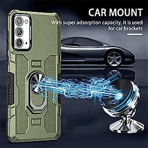 CCSmall for Samsung Galaxy Note20 Case with Metal Ring Kickstand for Women & Men, Heavy-Duty Protection Shockproof Bumper Cover Case for Samsung Galaxy Note 20 TY Green