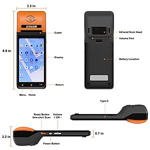 symcode POS PDA Thermal Receipt Printer,1D 2D Barcode Scanner Handheld PDA Printer Mobile POS Machine 5.5" Touch Screen 58mm Thermal Printer Android 8.1 Support 4G WiFi Bluetooth and NFC