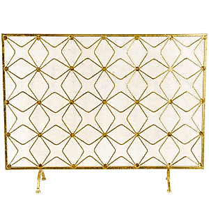 Deco 79 Metal Geometric Star Patterned Single Panel Fireplace Screen with Mesh Netting, 38" x 9" x 28", Gold