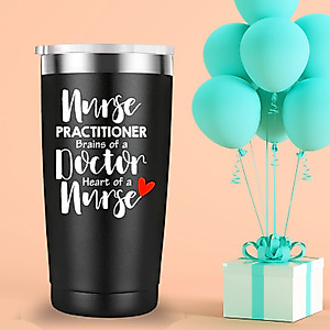Nurse Practitioner Brains Of A Doctor, Heart Of A Nurse Travel Mug Tumbler.Nurse Practitioner Gifts for Friend Daughter Men Women.Nurse Appreciation,Nursing School Graduation Gifts.(20 oz Black)
