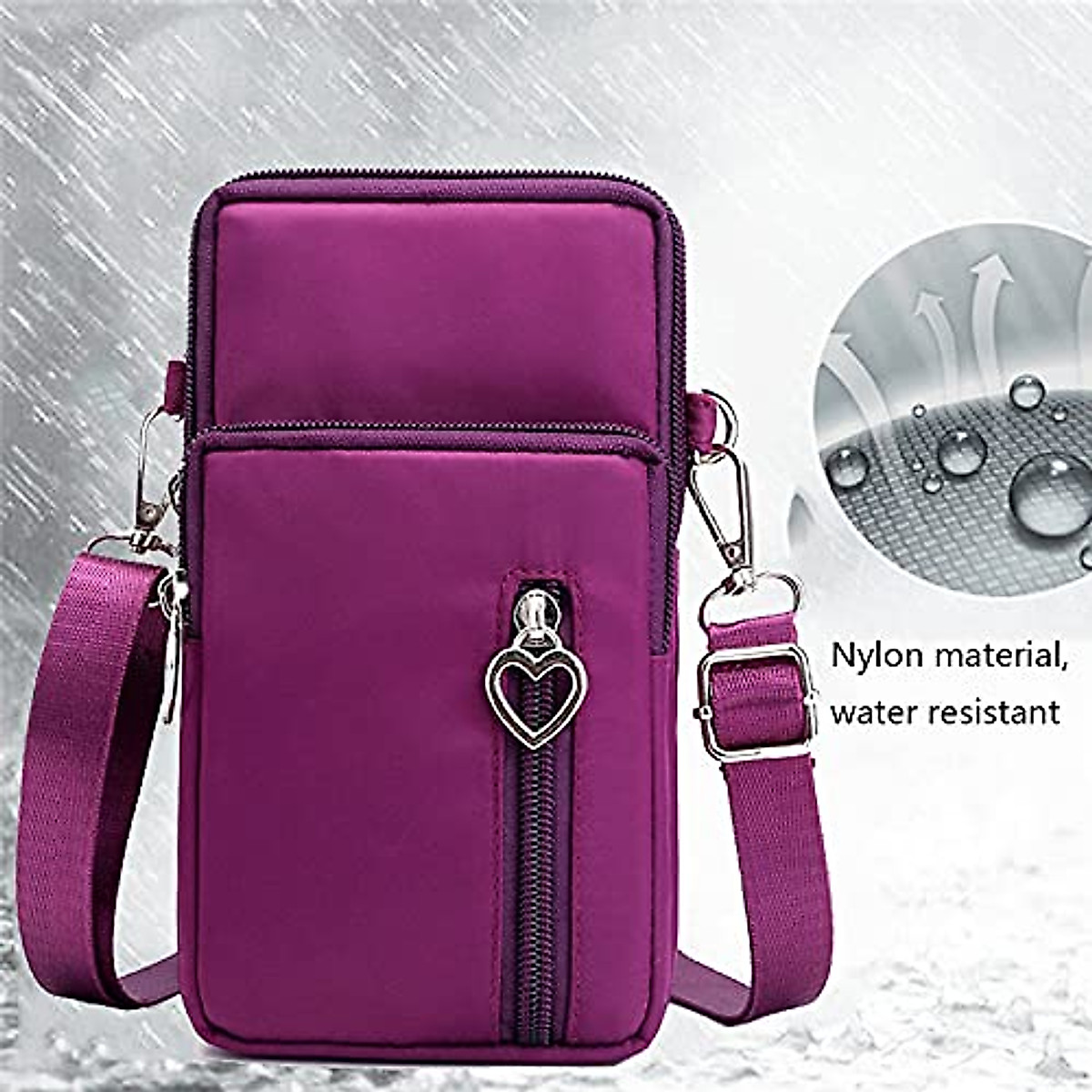 Cell Phone Crossbody Bag Purse Wallet Case Shoulder Bags Armband Arm Bands for iPhone 11 12 13 Pro Max 13 Mini SE/Samsung Galaxy S22 S21 S20 S10 Plus A52 A10s A01 A10e/ TCL A3 A30 10L (Purple)