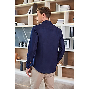 COOFANDY Mens Button Down Long Sleeve Shirts Slim Fit Dress Shirt Denim Cowboy Shirts