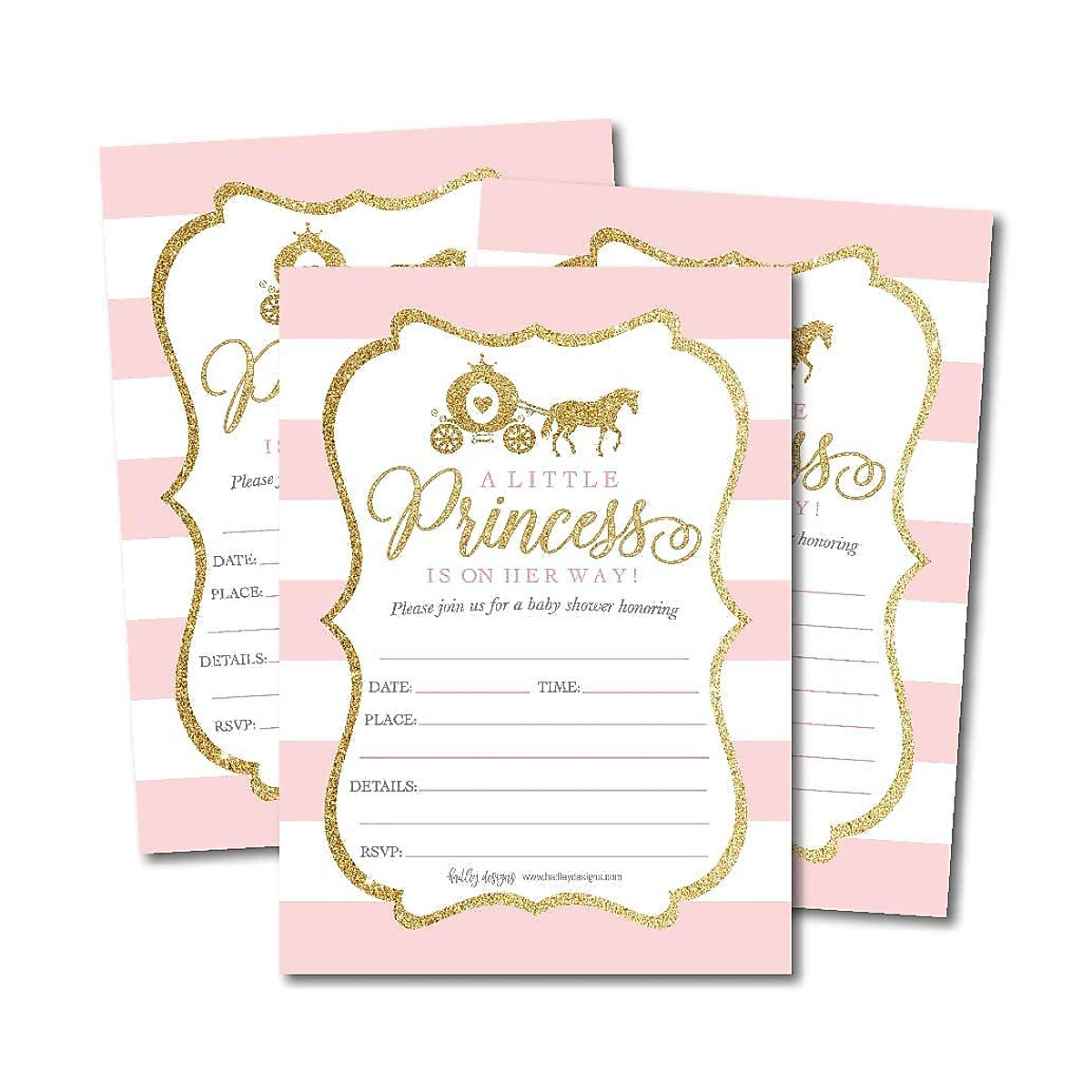 Hadley Designs 25 Little Princess Baby Shower Invitations, 25 Diaper Raffle Tickets for Baby Girl, Pink & Gold Fill or Write in Card, Diaper Raffle Cards