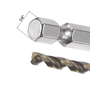 uxcell 13 Pcs High Speed Steel Hex Shank Twist Drill Bit Set, Quick Change Titanium Coated 1/4 Inch Hex Shank 1.5mm-6.5mm Drilling Dia