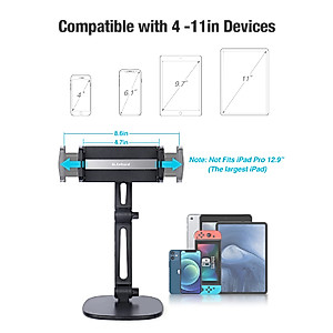 Elitehood Tablet Stand, Height Adjustable, 360 Rotating, Compatible with 4.7"-11" Tablets and Phones