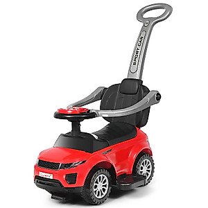 GLACER Push Cars for Toddlers 1-3, 3-in-1 Kids Sliding Car with Detachable Guardrail, Horn, Music, Lights, Storage Box and Anti-Roll Design, Ride on Push Car for Boys Girls (Red)