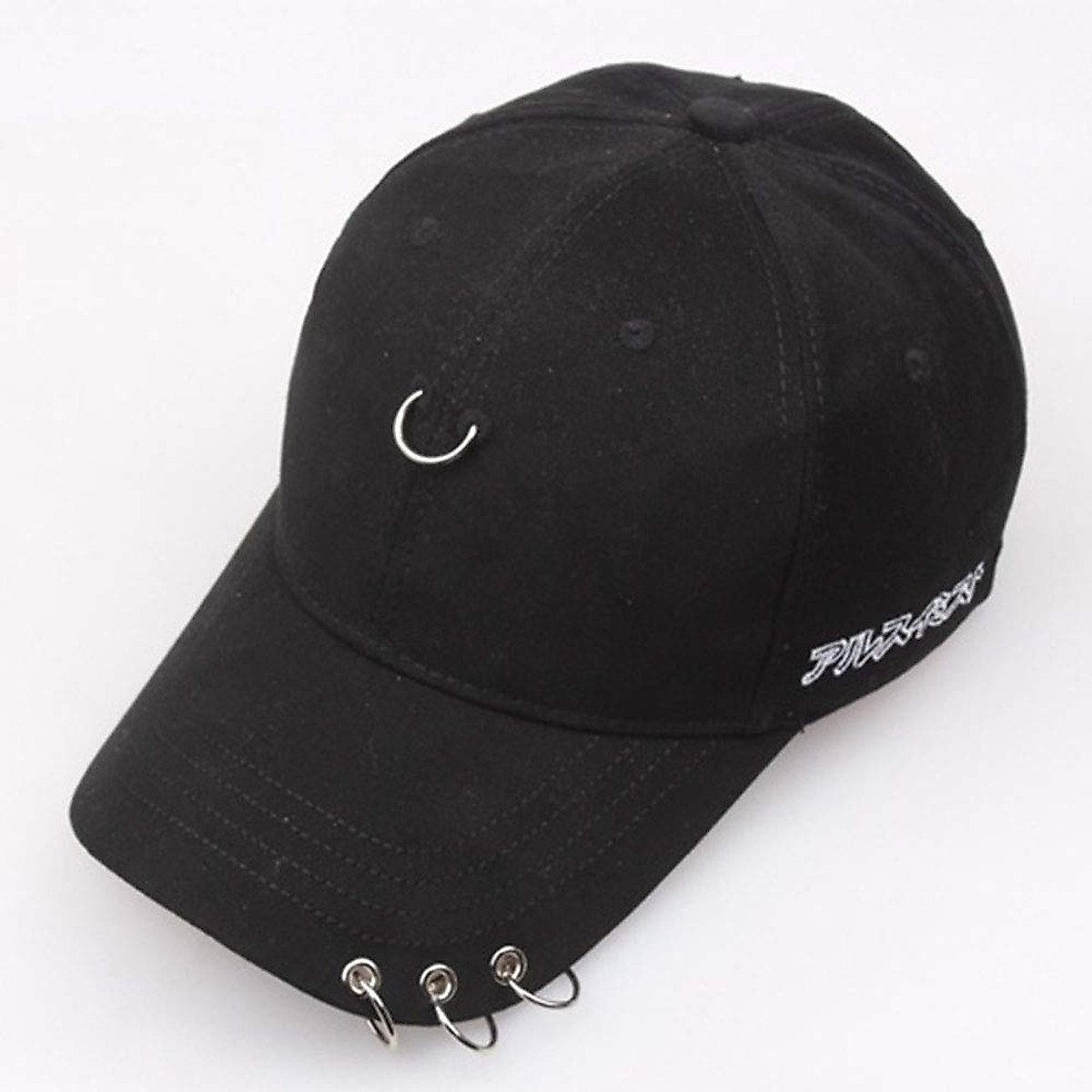 Kpop Hat Baseball Cap Rings Outdoor Iron Ring Caps Cotton Snapback Hats Casual Adjustable Dad Hat Hip Hop Hats (Black)