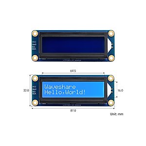 Waveshare 1602 LCD I2C Display Module, White Color with Blue Background 16x2 Characters LCD für Raspberry Pi/Raspberry Pi Pico/Jetson Nano/ESP32/Arduino, 3.3V/5V Compatible