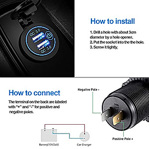 Quick Charge 3.0 Dual USB Charger Socket, Waterproof 12V/24V USB Outlet QC3.0 Fast Charger Socket with Touch Switch DIY Kit for Car, Golf Cart, Marine, Boat, RV, Motorcycle, Truck, etc (Blue)