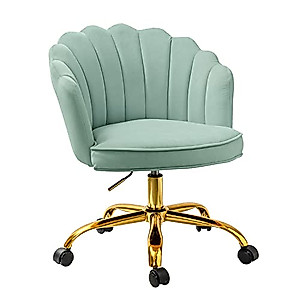 HULALAHOME Velvet Home Office Chair with Gold Base, Womans Modern Cute Shell Back Upholstered Desk Chair for Vanity, Adjustable Swivel Task Chair for Living Room,【SAGE Chair for Desk】