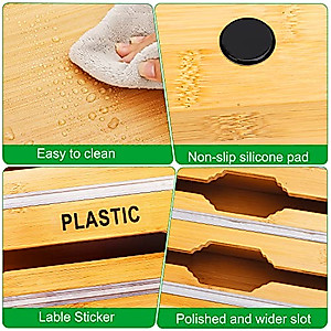 Foil and Plastic Wrap Organizer, 4 in 1 Plastic Wrap Stretch Film Dispenser with Cutter for 12'' Rolls, Storage for Parchment, Wax Paper, Bamboo Roll Organizer Holder for Kitchen Drawer