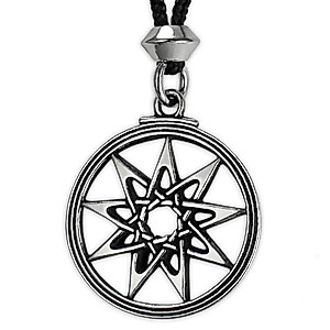 Ninefold Goddess Pendant Wiccan Pagan 9 Point Star Necklace - Pewter