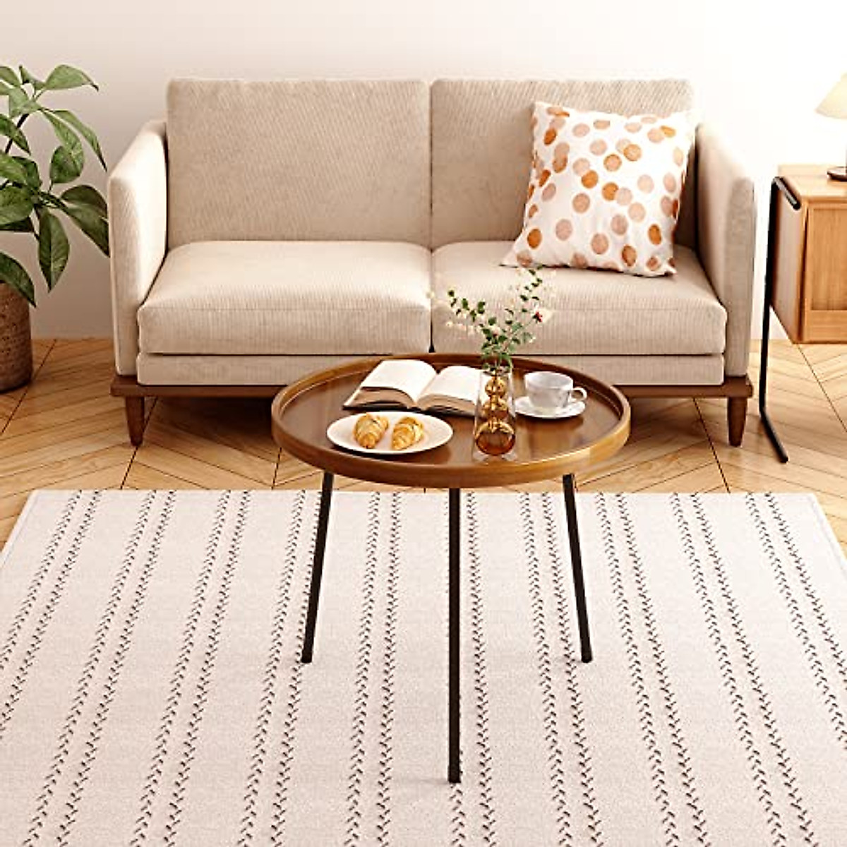 Yoimori End Table, 23 inch Wooden Round Coffee Table Nightstand with Tray and Metal Stand, Accent Table Ideal for Living Room Bedroom Office Small Spaces Indoor Outdoor