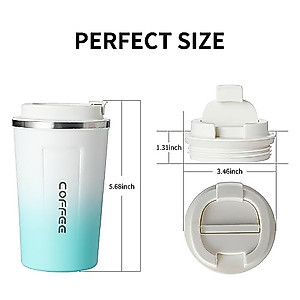 Avovy 14 OZ Coffee Travel Mug Interior Ceramic Coating Insulated Vacuum Car Tumbler Keep Hot/Ice With Leakproof Flip in Office/School/Camping, Gradient Light Green