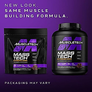 MuscleTech Mass Gainer Mass-Tech Extreme 2000, Muscle Builder Whey Protein Powder, Protein + Creatine + Carbs, Max-Protein Weight Gainer for Women & Men, Vanilla Milkshake, 6lbs (Packaging May Vary)