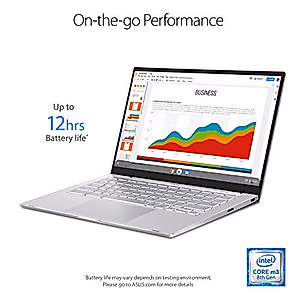 ASUS Chromebook C425 Clamshell Laptop, 14" FHD 4-Way NanoEdge, Intel Core m3-8100Y Processor, 8GB RAM, 64GB eMMC Storage, Backlit KB, Silver, Chrome OS, C425TA-DH384
