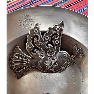 It's Cactus Home Decor Bird, Set of 2 Dove of Peace with Olive Branch, Wall Hanging Plaques, Cute Metal Garden Art 5.5 x 8 Inches, Handmade in Haiti