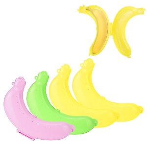 IBEQUEM 4Pcs Banana Case, Reusable Banana Container BPA-Free, Cute Banana Protector Storage Box Container for Lunch Fruit, Plastic Banana Keeper Holder for Outdoor Travel (Yellow, Pink)