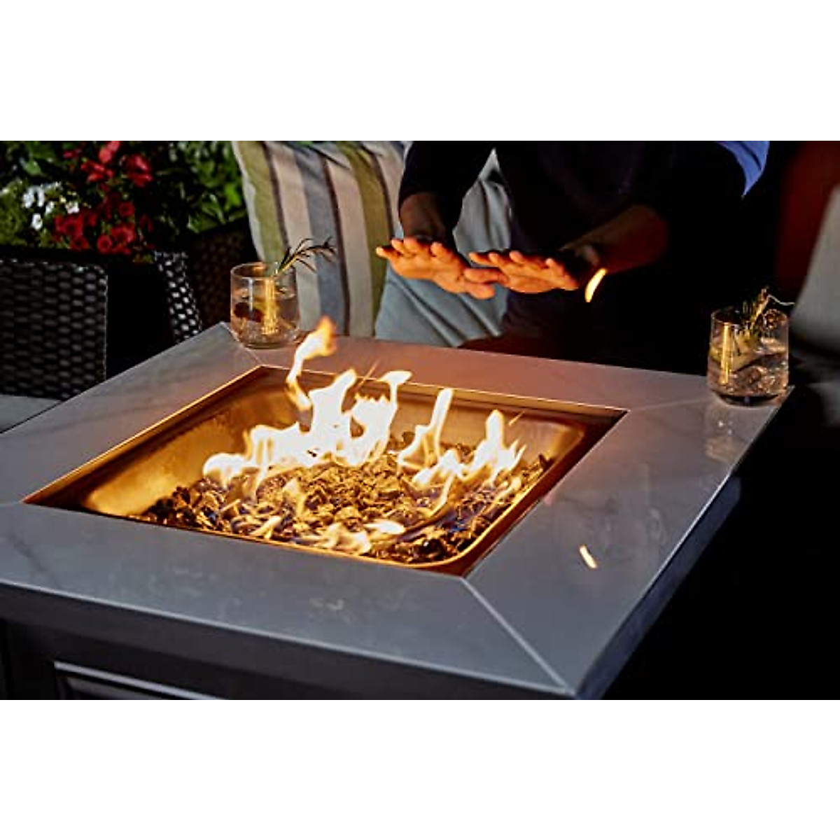 Endless Summer, The Bristol, Square 30" Outdoor Propane Fire Pit, Includes Black Fire Glass, Table Insert, & Protective Cover