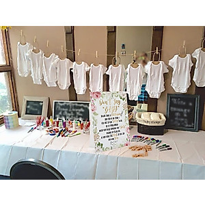 Don't Say Baby Baby Shower Game, Don't Say Baby Sign(Sign 8x10 Inch), Leafy Floral, 1 Standing Sign + 50 Clothespins(ds16)