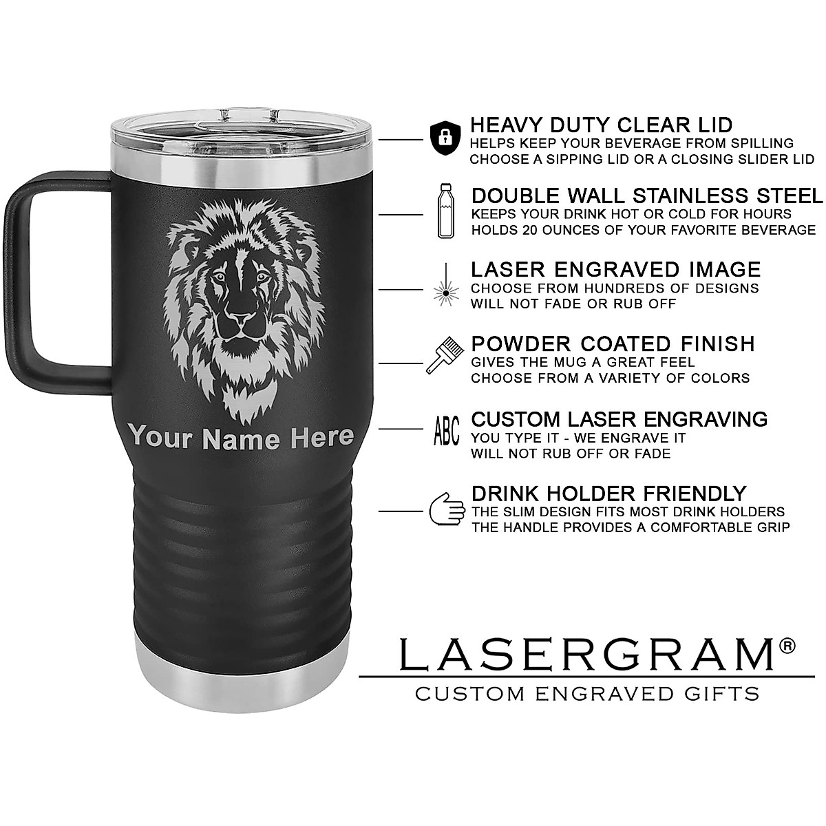 LaserGram 20oz Vacuum Insulated Travel Mug with Handle, PA Physician Assistant, Personalized Engraving Included (Black)