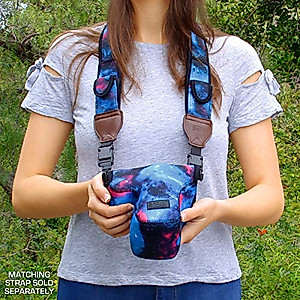 USA GEAR DSLR Camera Sleeve with Neoprene Protection, Holster Belt Loop and Accessory Storage - Compatible with Canon EOS Rebel T7, T8, SL3, R7, Nikon D3400, Pentax K-70 and Many More (Galaxy)