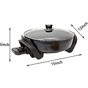 Extra Deep Electric Skillet Nonstick - Adjustable Temperature Control Aluminum Electric Fryer (12 Inch)