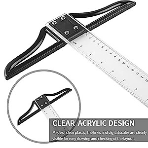 2 Pieces T Square Acrylic Ruler 23.6 Inches and 29.5 Inches Transparent Graduated T-Ruler Inch Metric T-Square Measuring Scale Ruler for Art Framing and Drafting