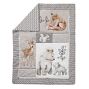 Lambs & Ivy Painted Forest 4-Piece Crib Bedding Set - Gray, Beige, White