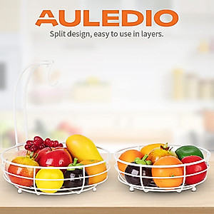 Auledio 2-Tier Fruit Vegetables Basket Bowl Storage With Banana Hanger,Pure White