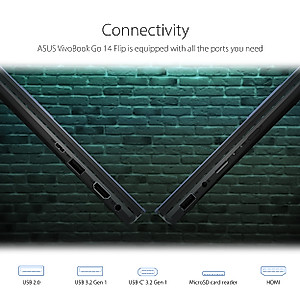 ASUS VivoBook Go 14 Flip Thin and Light 2-in-1 Laptop, 14" FHD Touch, Intel Celeron N4500 CPU, UHD Graphics, 4GB RAM, 128GB eMMC, Fingerprint, Windows 11 Home in S Mode, Quiet Blue, J1400KA-DS04T