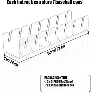 IsGlizoen 2 Pack Clear Hat Organizer, Acrylic Hat Stand, Hat Storage Rack for Ball Cap, Golf Cap, Trucker Hat, No Install, Can Store 14 Hats, for Bedroom, Closet, Office, Dresser (Clear)