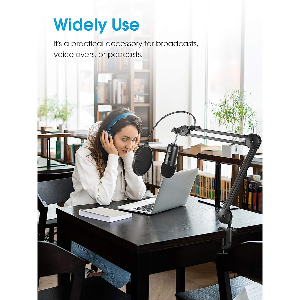 Puroma Microphone Arm Stand Adjustable Suspension Boom Scissor Arm Stand Upgraded Heavy Duty Microphone Stand with 5 Ties for Blue Yeti, Snowball, and Blue Yeti Nano (Medium)