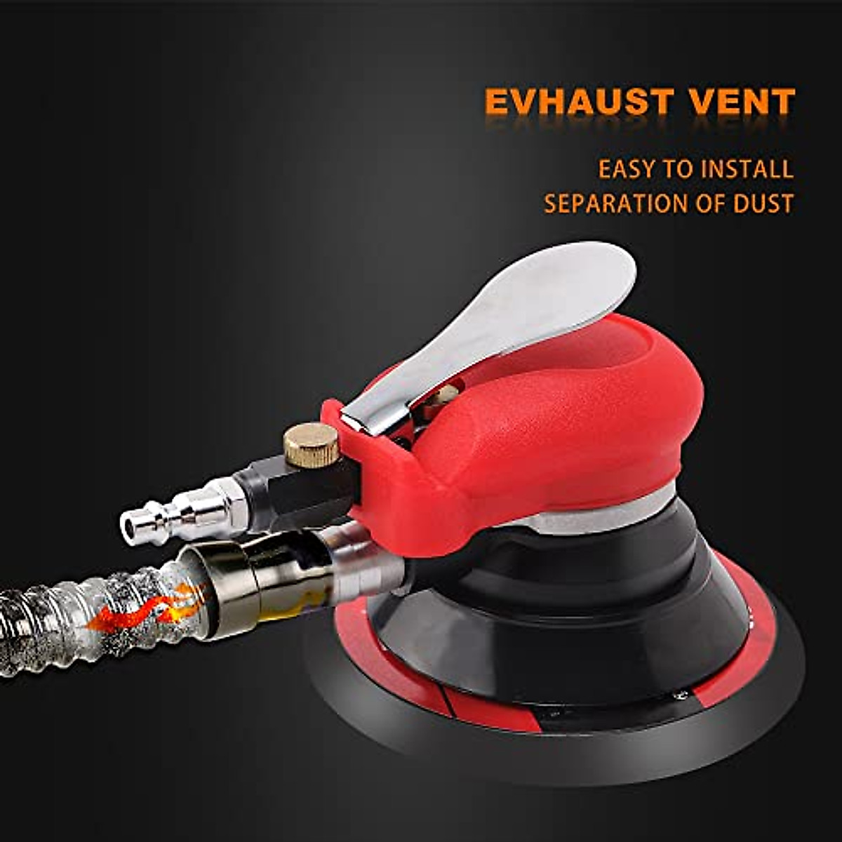 ZFE Random Orbital Sander 5" & 6" Pneumatic Palm Sander with Extra 5" Backing Plate, Sponge Polishing Pads, Sandpapers Low Vibration and Heavy Duty for Wood, Composites, Metal