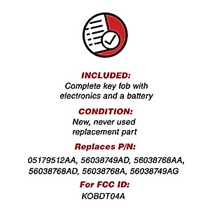 KeylessOption Keyless Entry Remote Control Uncut Ignition Car Key Fob for Chrysler Dodge Jeep KOBDT04A (Pack of 2)