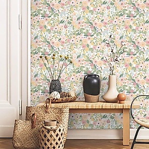Ismoon Floral Wallpaper Peel and Stick Wallpaper Boho White Wallpaper Leaf Flowers Contact Paper Removable Wallpaper Vinyl Self-Adhesive Wallpaper for Bedroom Cabinets and Drawers Decor 16.1inx78.7in