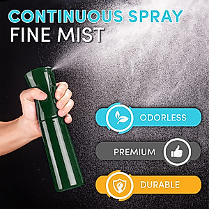 Hula Home Continuous Spray Bottle (10.1oz/300ml) Empty Ultra Fine Plastic Water Mist Sprayer – For Hairstyling, Cleaning, Salons, Plants, Essential Oil Scents & More - Green