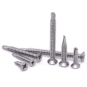 #6 x 1/2" Flat Phillips Drive Head Self Drilling Screws for Metal, 410 Stainless Steel Sheet Metal Tek Screws, Countersunk Head, Quick Self Tappers for Indoor Outdoor, 100 pcs