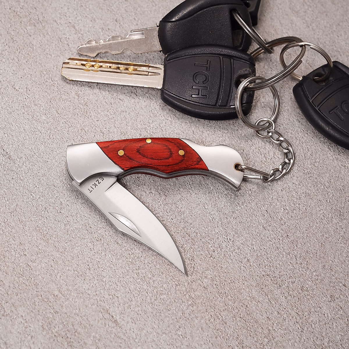 EZKIT Folding Pocket Knife with Back Lock, 2in Stainless Blade and Wood Handle, 4.8in Total Length, Compact EDC Gear
