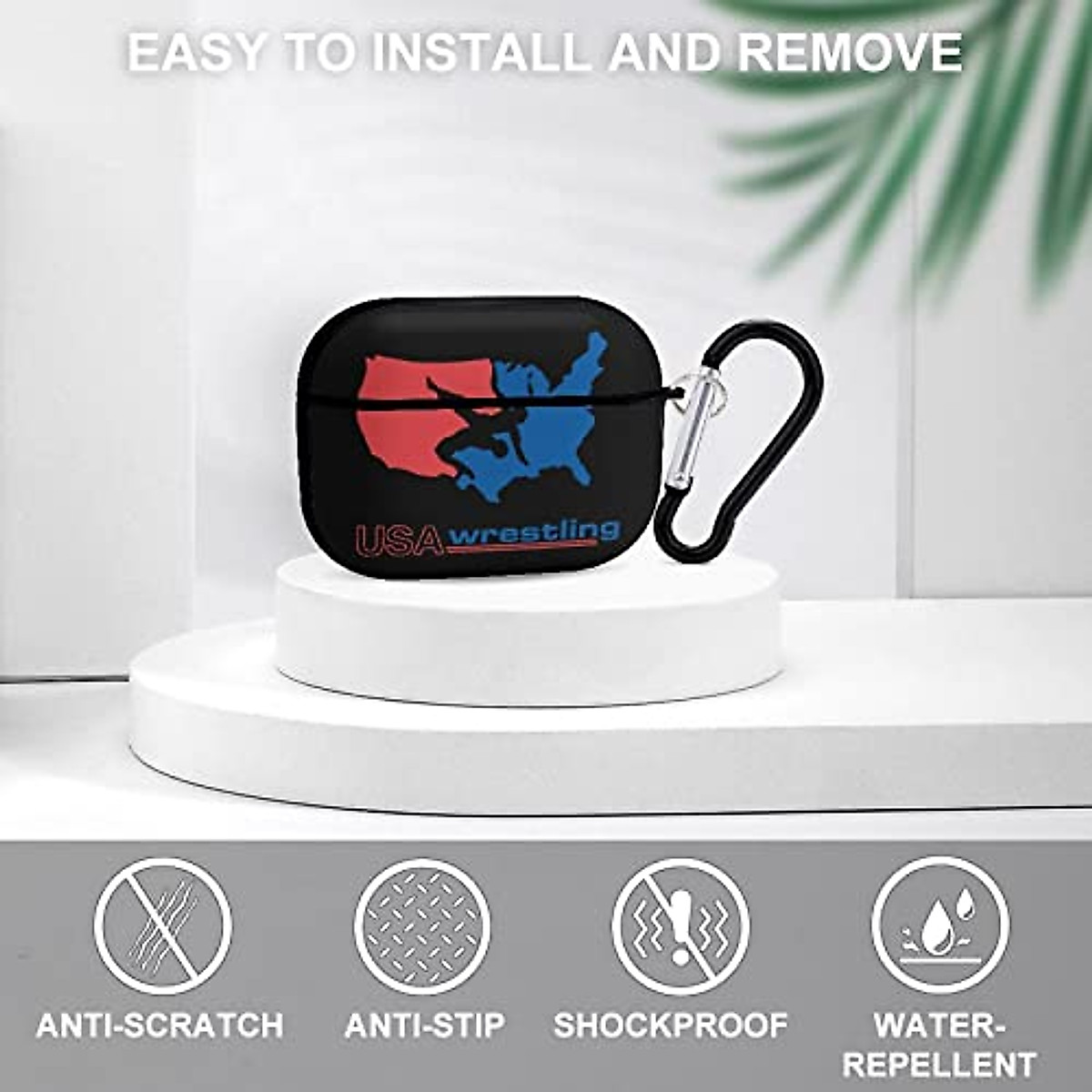 USA Wrestling AirPods Pro Case Headphone Cover Hard Shell with Keychain Shockproof
