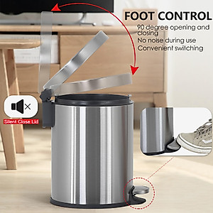 FDW 1 Sets of Trash Cans Mini Trash Can Stainless Steel Trash Bin with 6L/1.6Gallon Foot Pedal Modern Design for Bathroom,Bedroom,Office or Resturant (2)